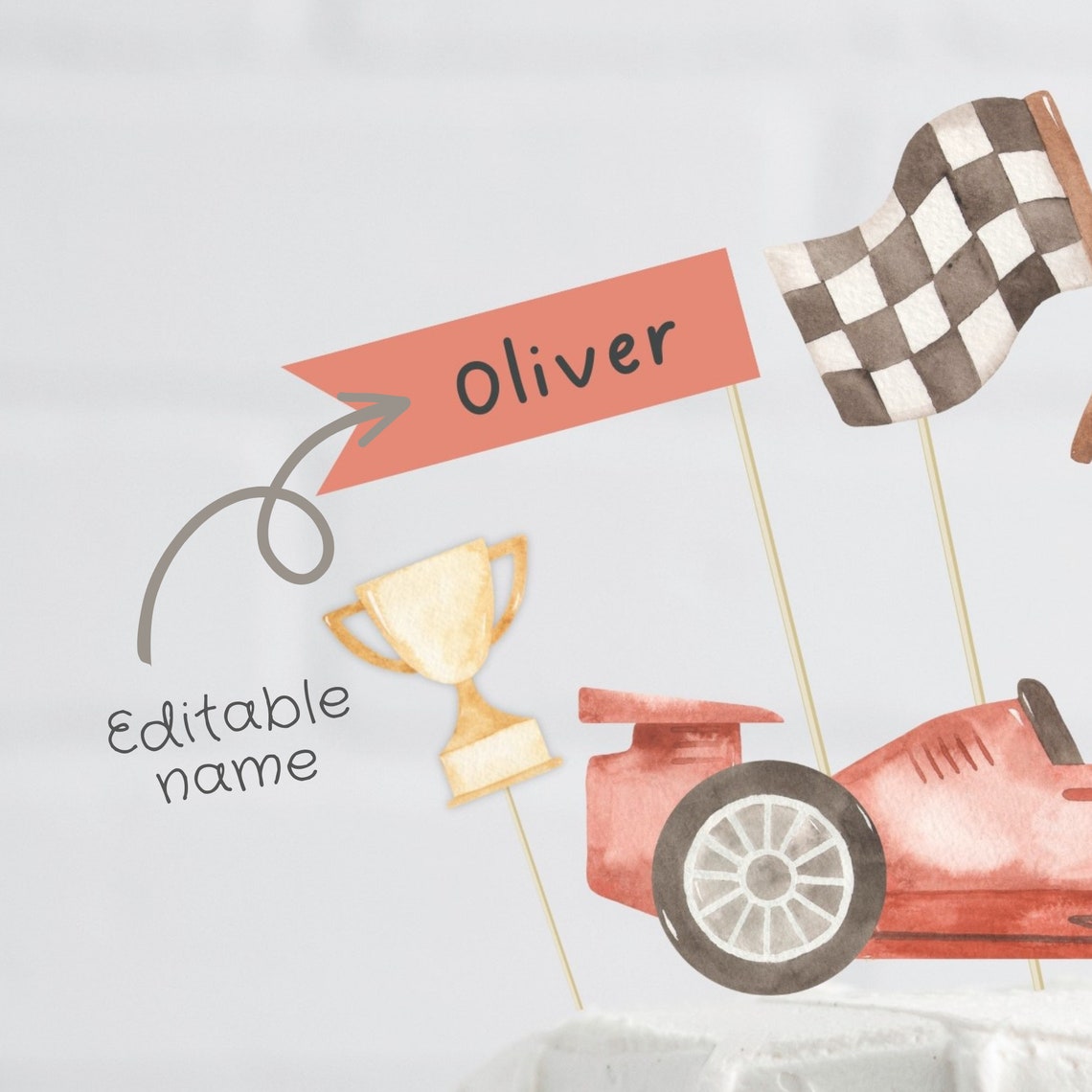 Racing Birthday Cake Topper, Editable Red Car Cake Toppers, Printable ...