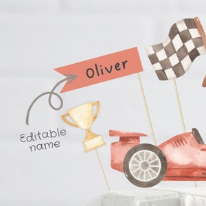 Racing Birthday Cake Topper, Editable Red Car Cake Toppers, Printable ...
