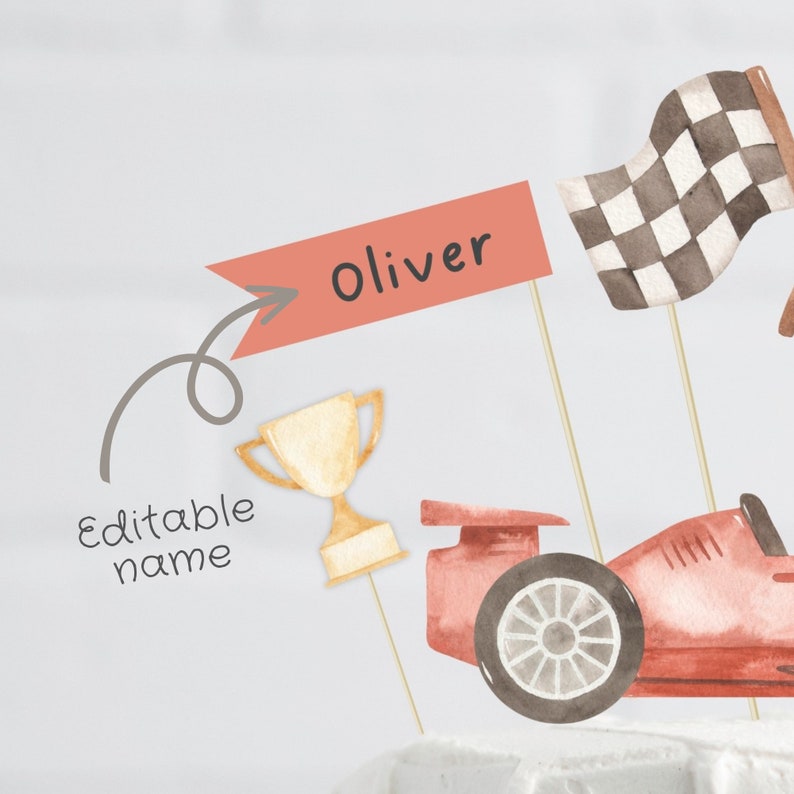 Racing Birthday Cake Topper Editable Red Car Cake Toppers - Etsy