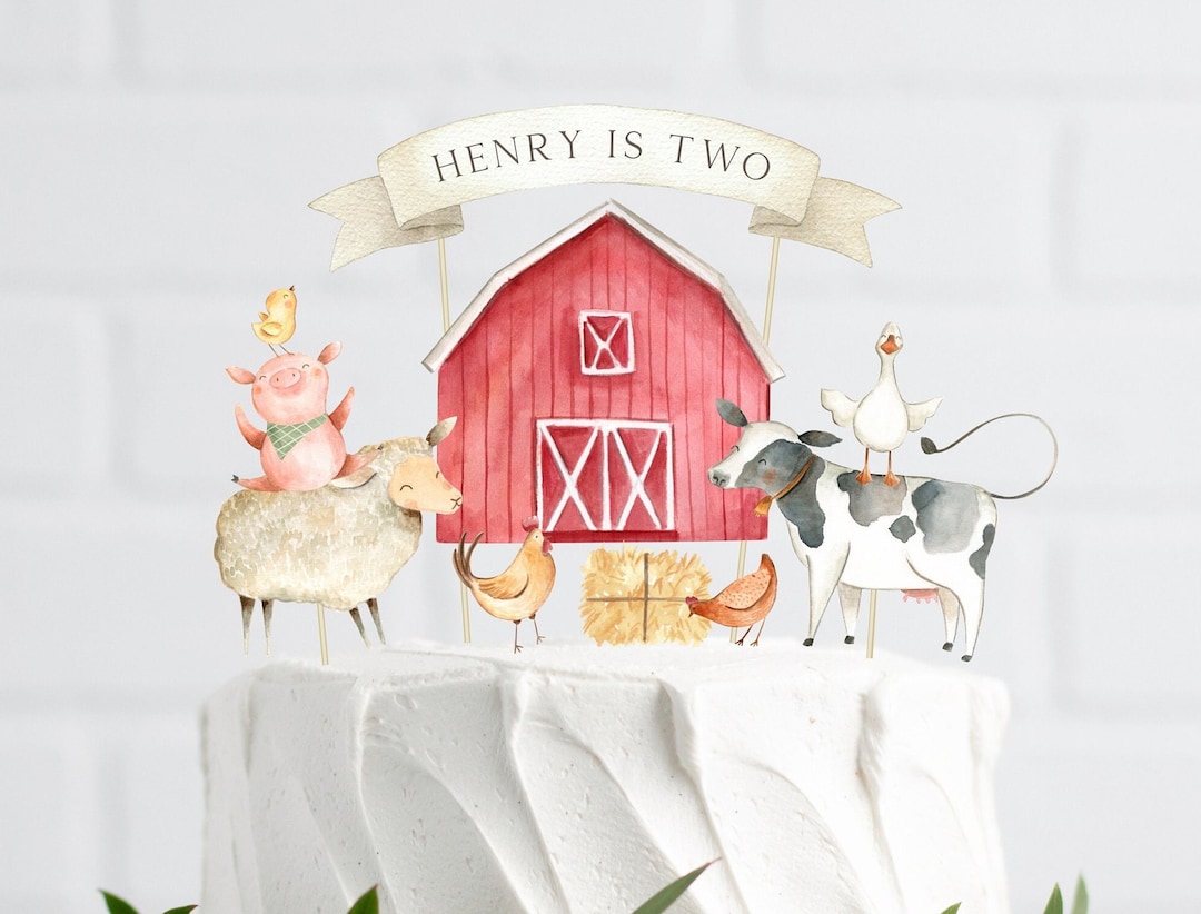 Editable Red Barn Farm Animals Cake Toppers, Printable Farm Animals ...