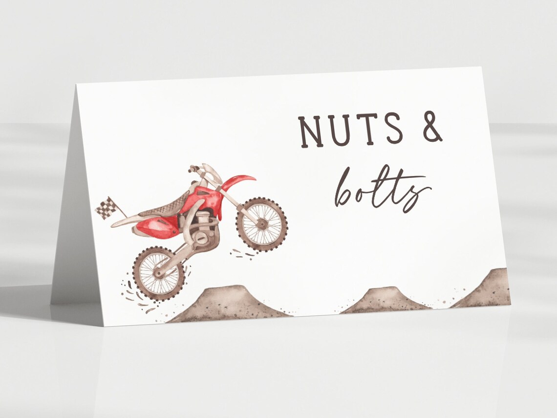 Editable Dirt Bike Food Tents, Motorbike Party Food Drink Label, Red ...