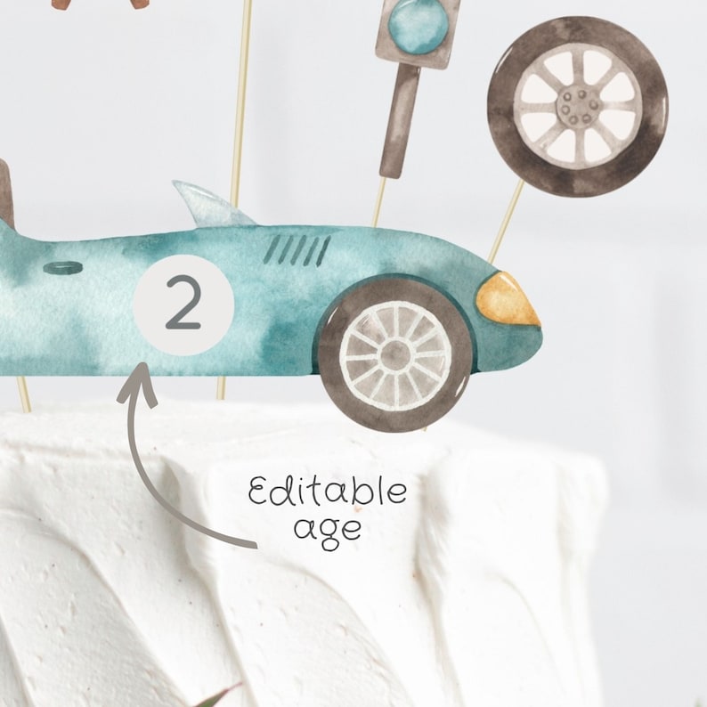 Buy Editable Race Car Cake Toppers, Printable Blue Vintage Car Cake ...