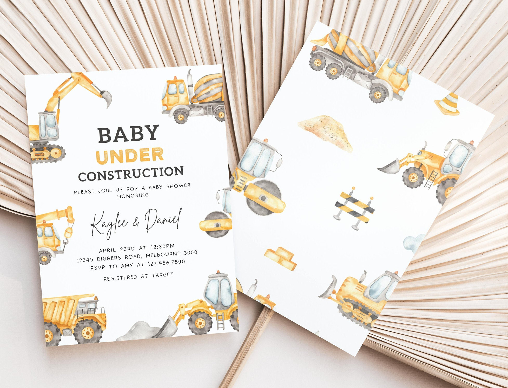 Editable Construction Baby Shower Invitation, Construction Trucks Baby ...