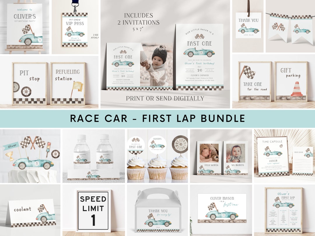 Race Car 1st Birthday Invitation Bundle, Editable Template, Fast ONE ...