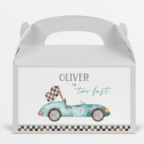 TWO Fast Gable Box Label Editable Template Blue Car Gable - Etsy
