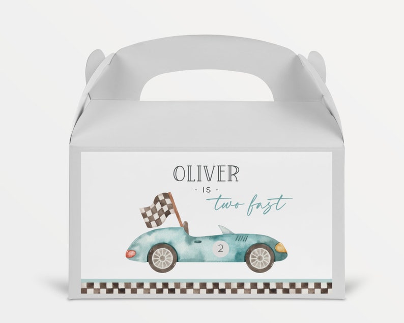 TWO Fast Gable Box Label Editable Template Blue Car Gable - Etsy
