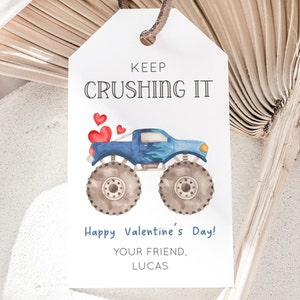 Keep Crushing It Valentine's Day Tag, Editable Monster Truck Valentines ...