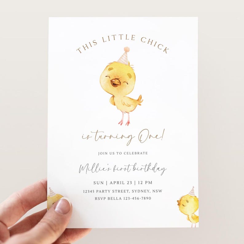 Little Chick Birthday Party Invitation, Editable Cute Chick B'day ...