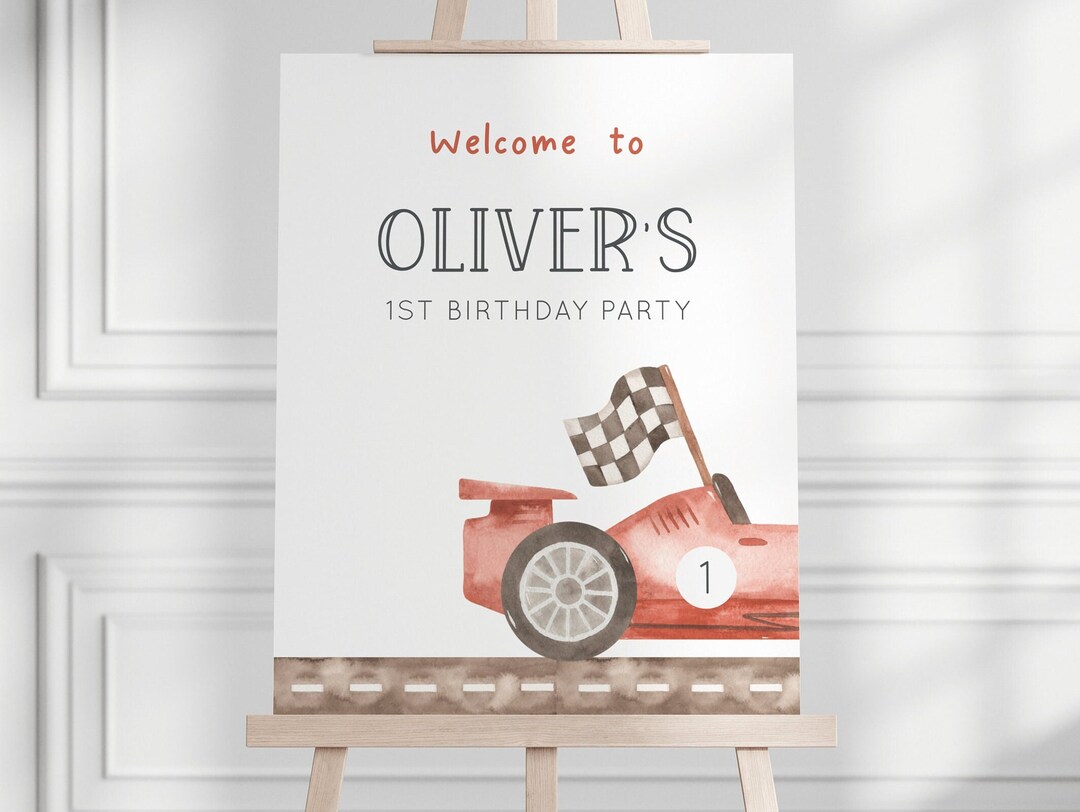 Editable Fast ONE Welcome Sign, Red Racing Car Welcome Sign, Racing ...