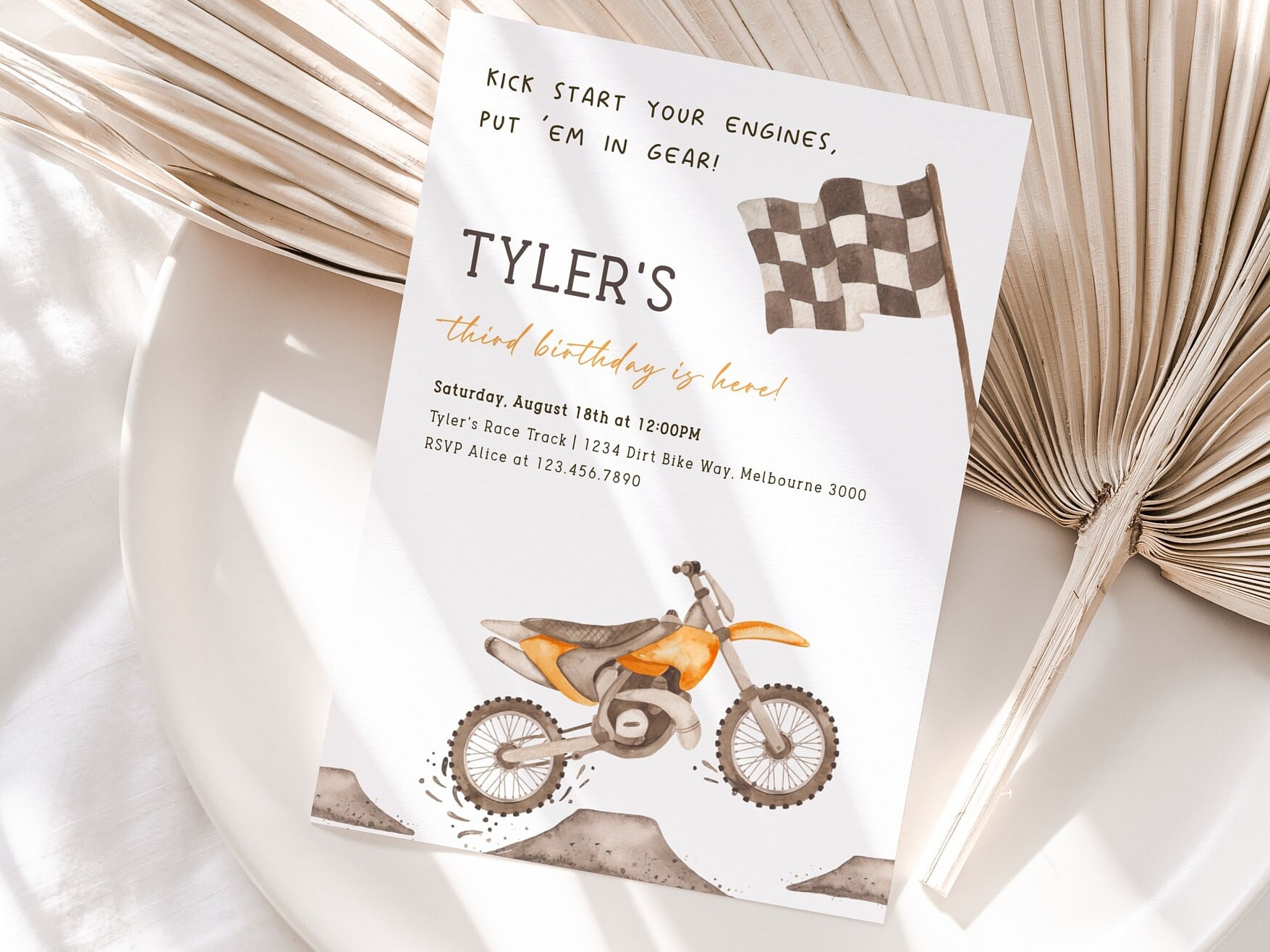 Editable Orange Dirt Bike Invitation, Editable Dirt Bike Birthday Party ...