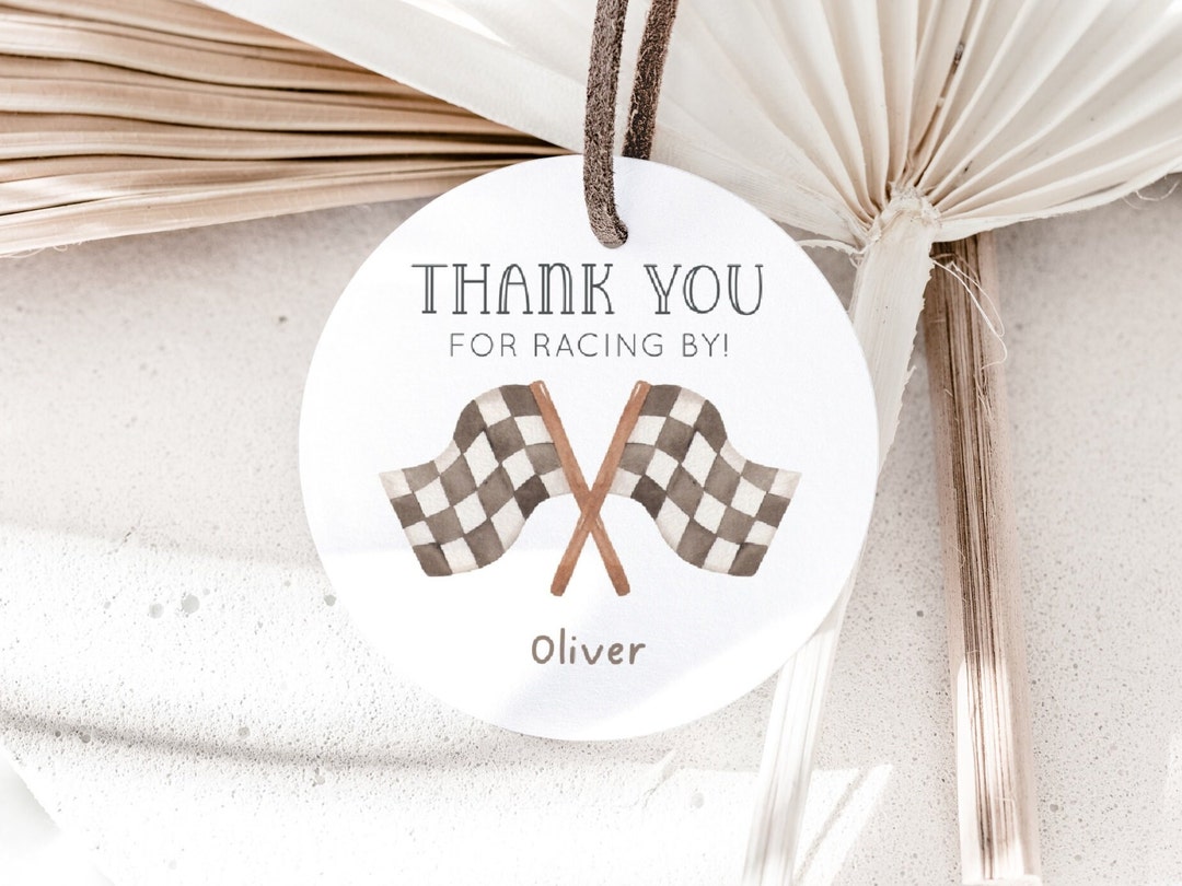 Editable Racing Birthday Favor Tag, Race Flag Thank You Tag, Race Car B ...