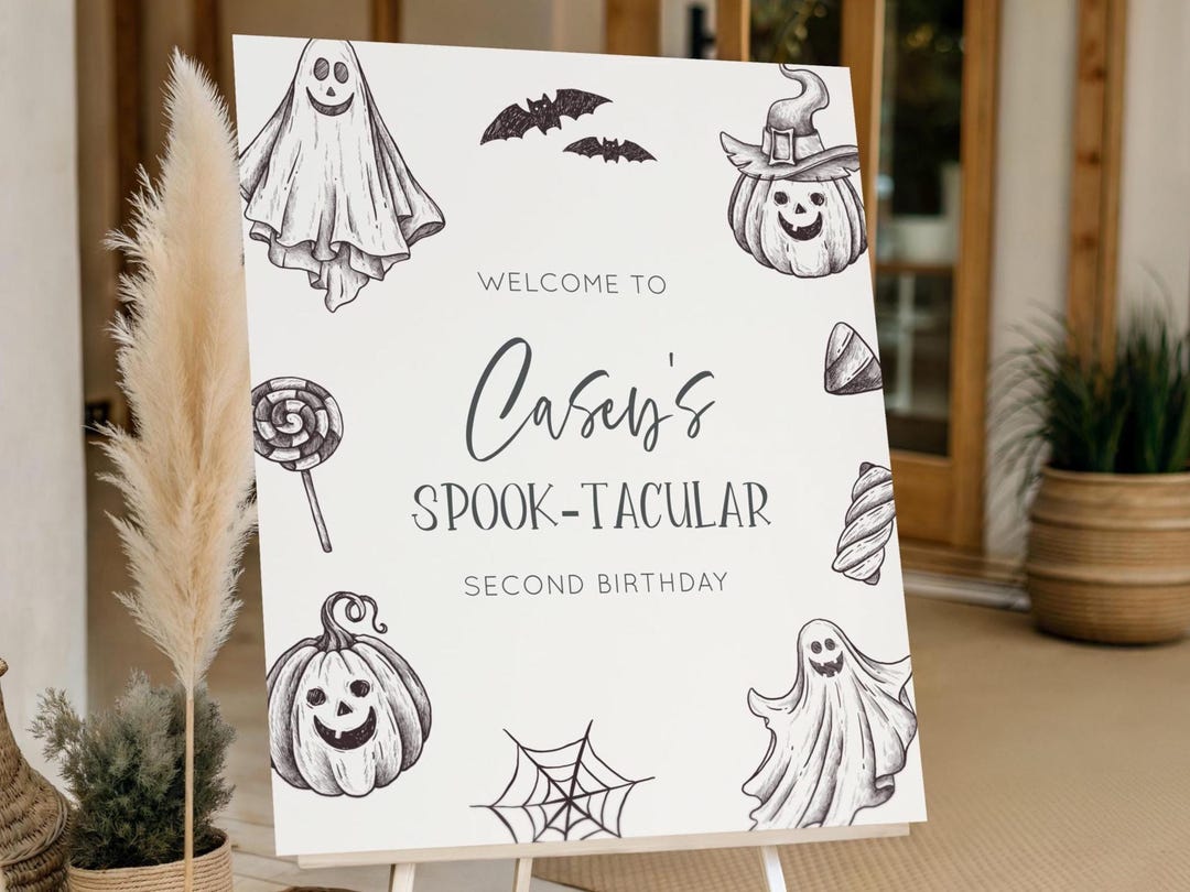 Editable Halloween Birthday Welcome Sign, Spooktacular B'day Party Sign ...