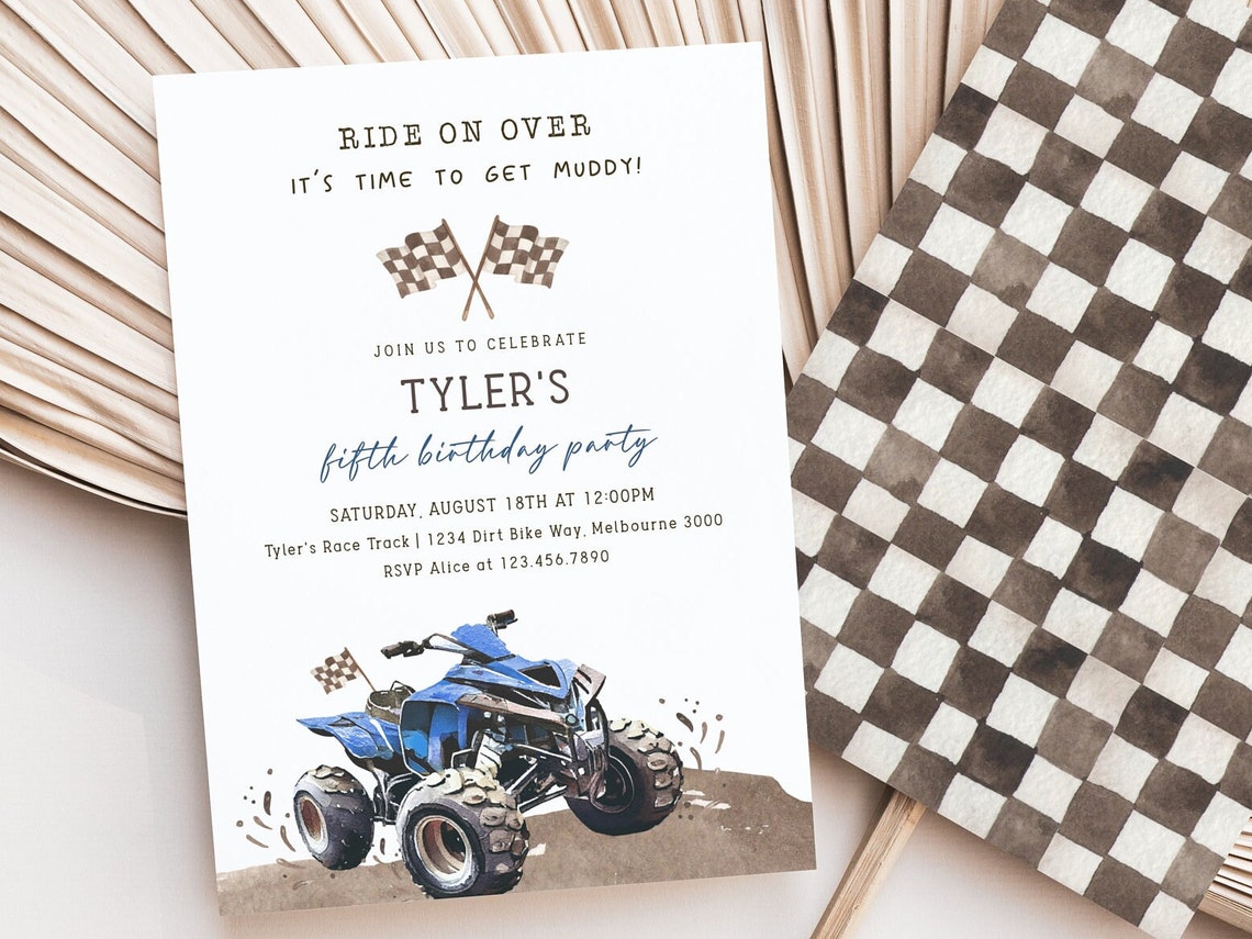 Editable ATV Birthday Invitation, Editable Template, Any Age Blue ATV ...