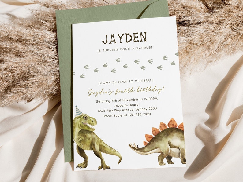 Dinosaur Birthday Invitation, Editable T-rex & Stegosaurus B'day Party ...