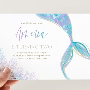 Editable Mermaid Invitation, Any Age Birthday Mermaid Party Invitation ...