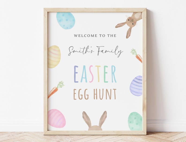 Easter Egg Hunt Party Welcome Sign, Editable Pastel Easter Party ...