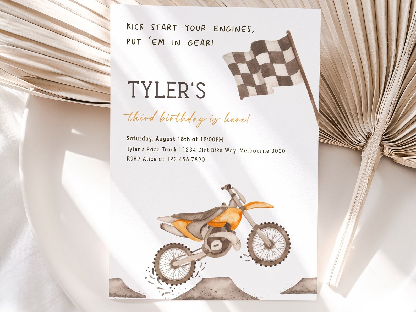 Editable Orange Dirt Bike Invitation, Editable Dirt Bike Birthday Party ...