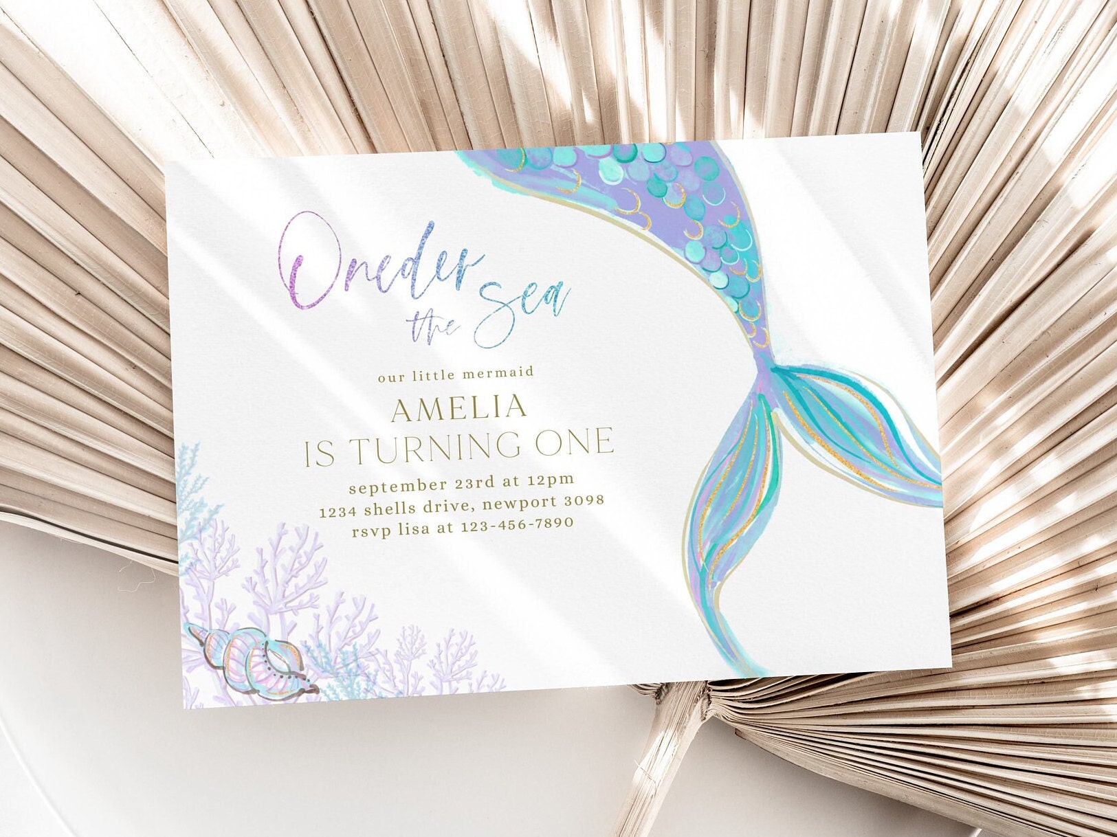 Mermaid First Birthday Invitation, Editable Oneder the Sea B'day Invite ...