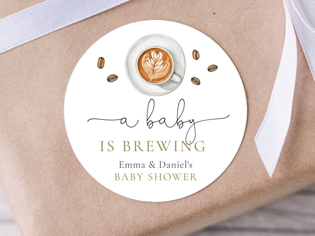 A Baby is Brewing Favor Sticker, Editable Coffee Baby Shower Labels ...