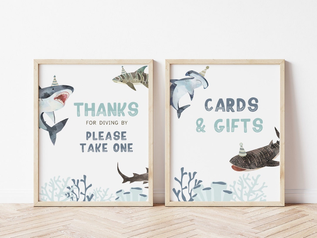 Shark Party Signs, Editable Template, Cards & Gits Sign, Sharks Favors ...