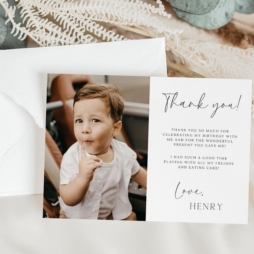 Editable Photo Birthday Thank You Note Card, Minimalist Thank You Card ...