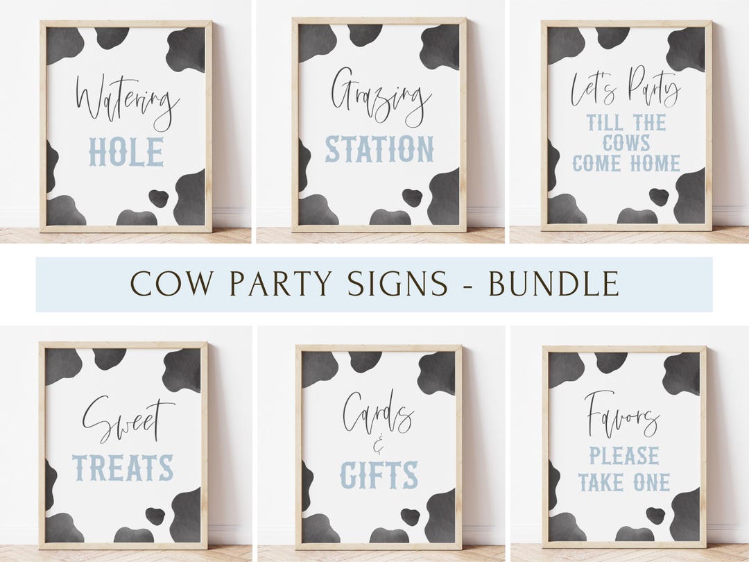 Cow Party Signs Bundle, Editable Template, Holy Cow Birthday Party ...