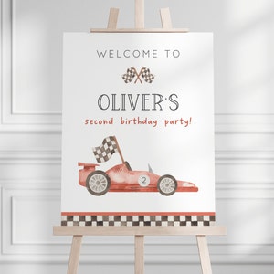 Editable Red Race Car Welcome Sign, Any Age Racing Birthday Party Sign ...