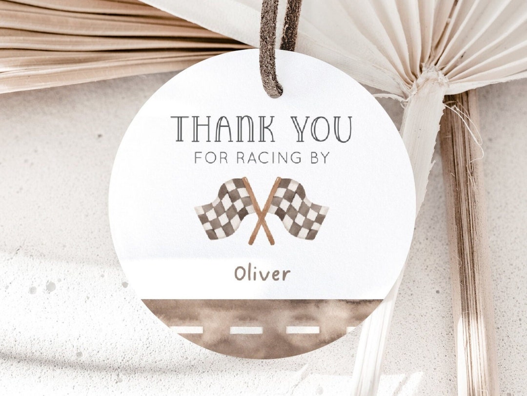 Racing Thank You Tag, Editable Race Flags Gift Tag, Race Car Birthday ...