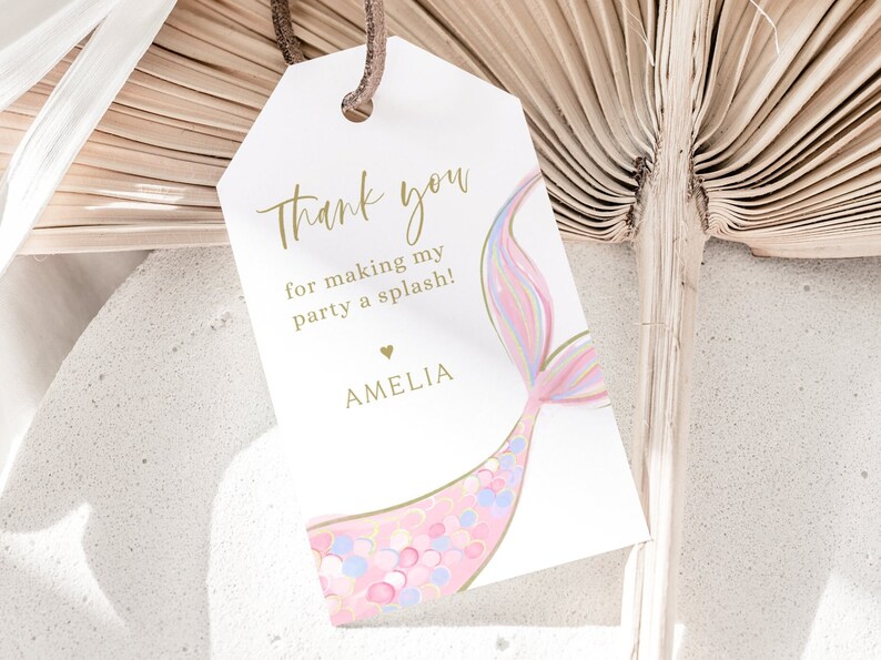 Editable Pink Mermaid Gift Tag, Mermaid Birthday Party Favor Tag, Under ...