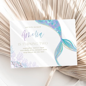 Editable Mermaid Invitation, Any Age Birthday Mermaid Party Invitation ...