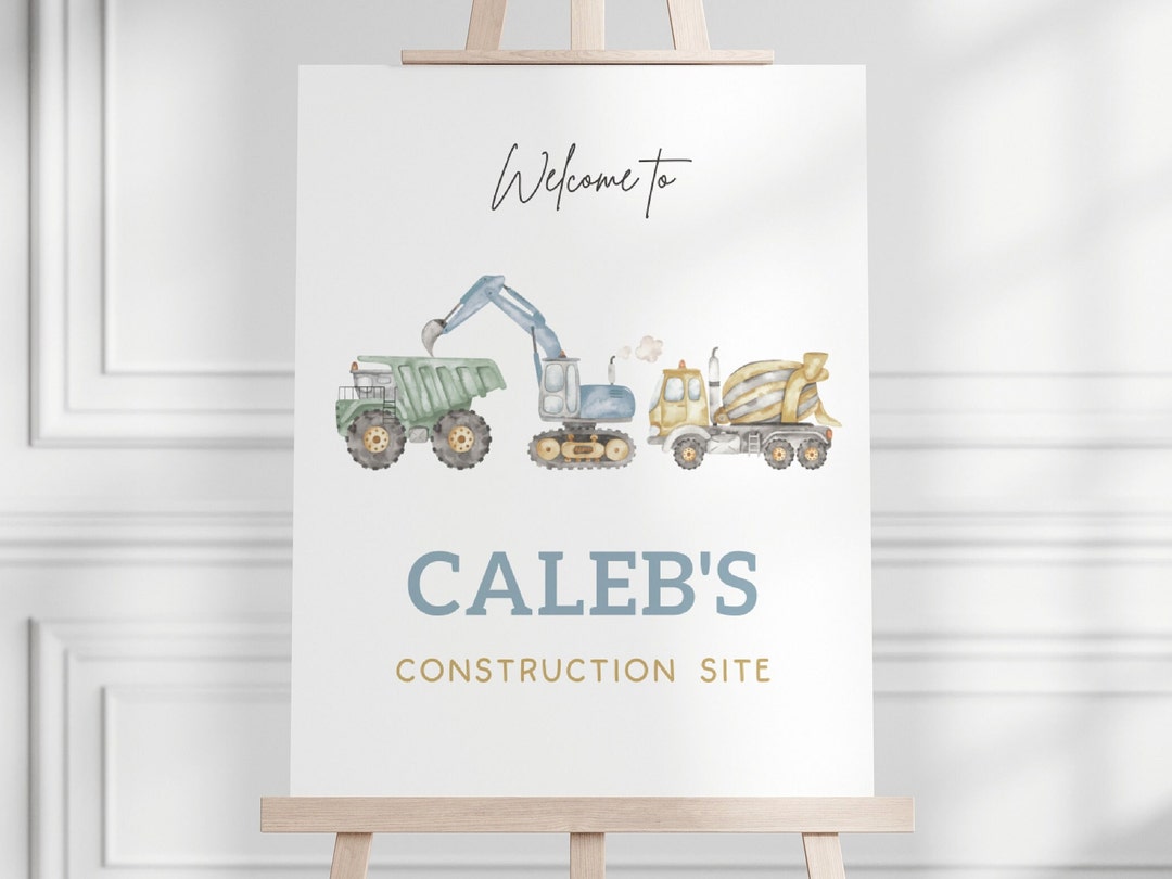 Editable Construction Party Welcome Sign, Muted Construction Trucks ...