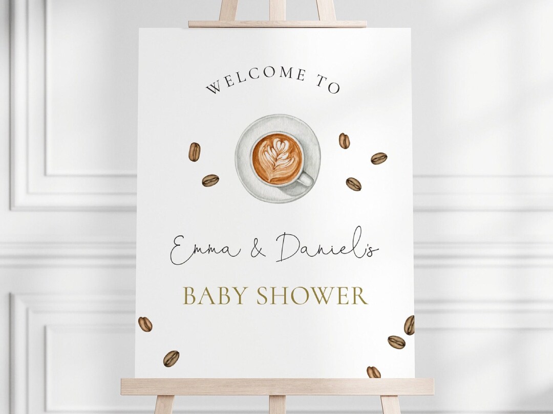 Coffee Baby Shower Welcome Sign, Editable Minimalist Coffee Beans Baby ...