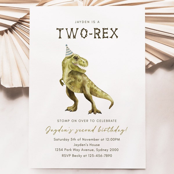 Two Rex Birthday Party Invitation - Etsy