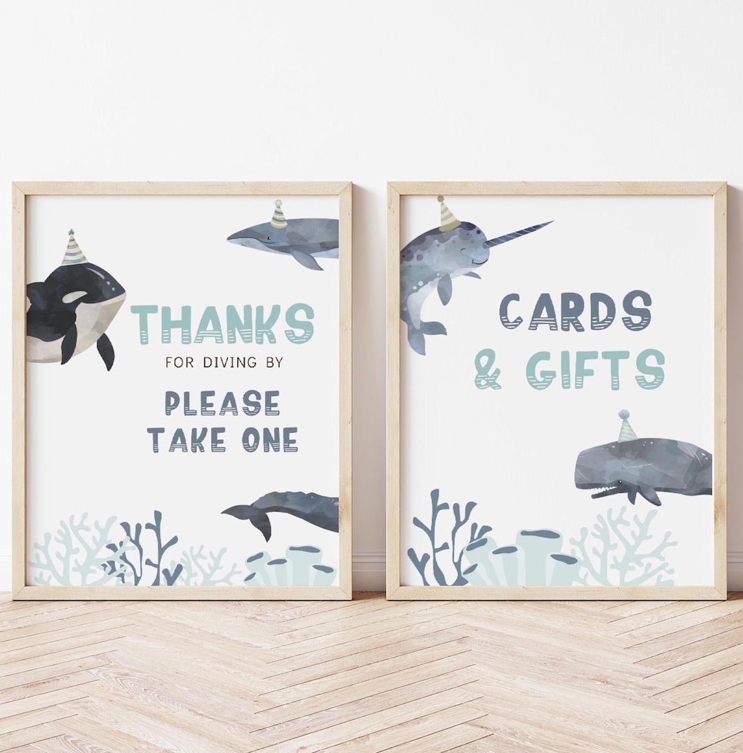 Whale Party Signs, Editable Template, Cards & Gits Sign, Whale Favors ...