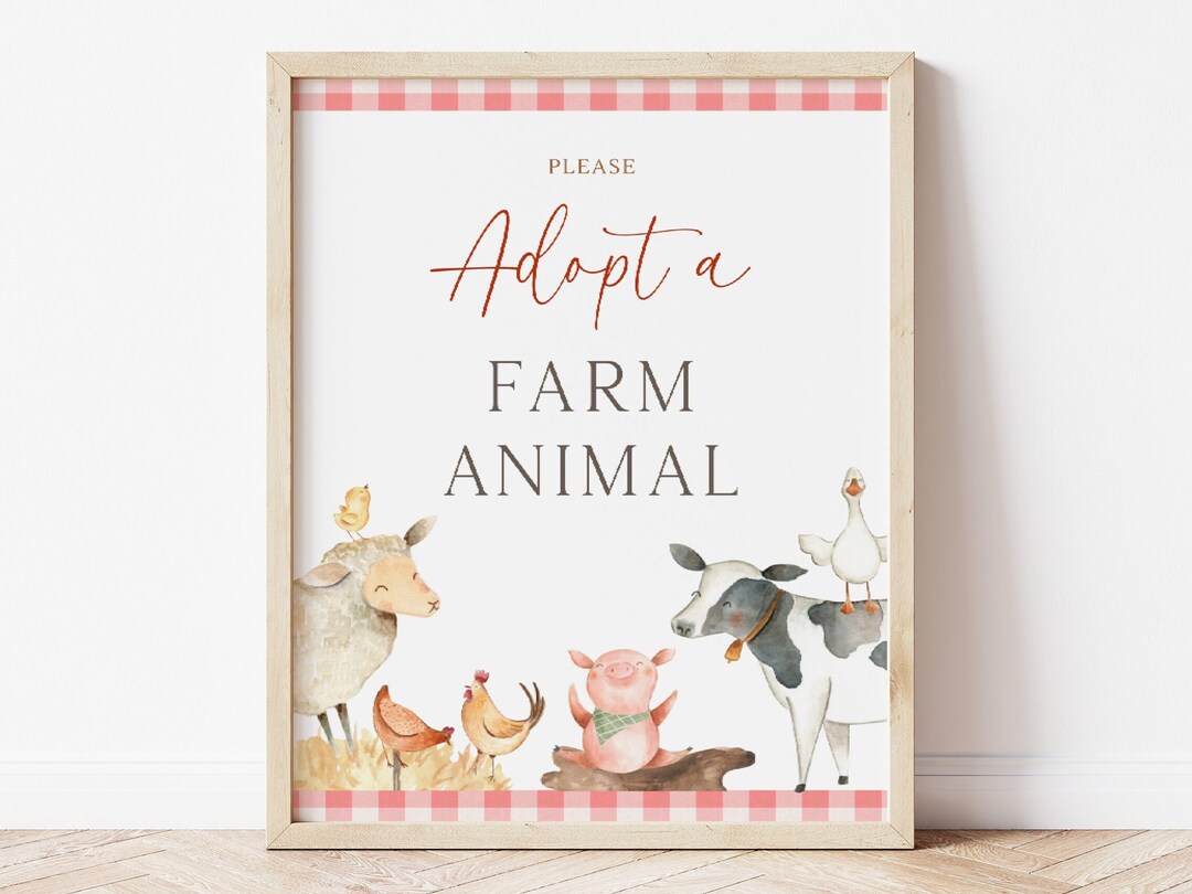 Adopt A Farm Animal Sign, Editable Red Barn Birthday Party Decor ...
