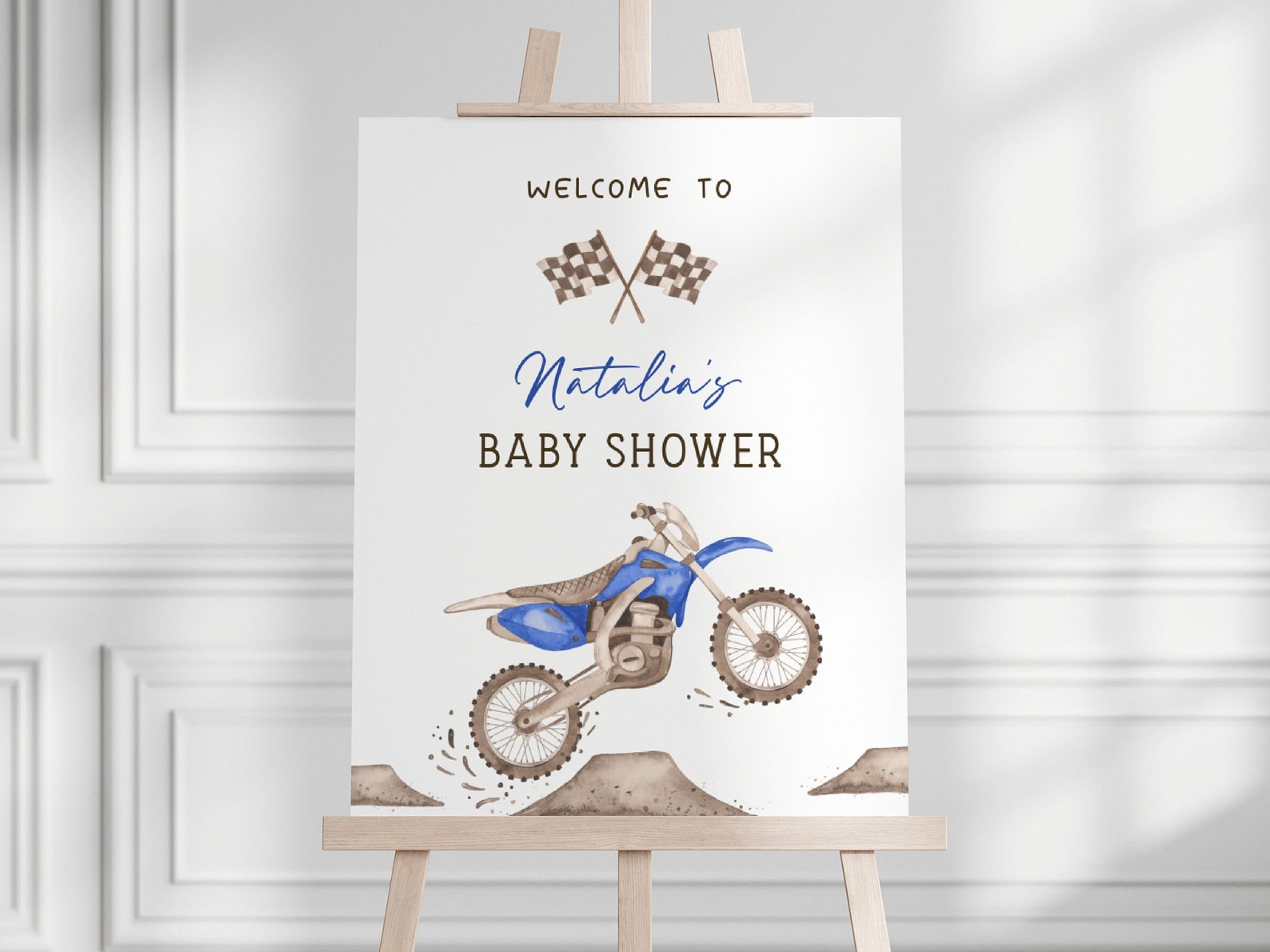 Dirt Bike Baby Shower Welcome Sign, Editable Template, Blue Racing Dirt ...