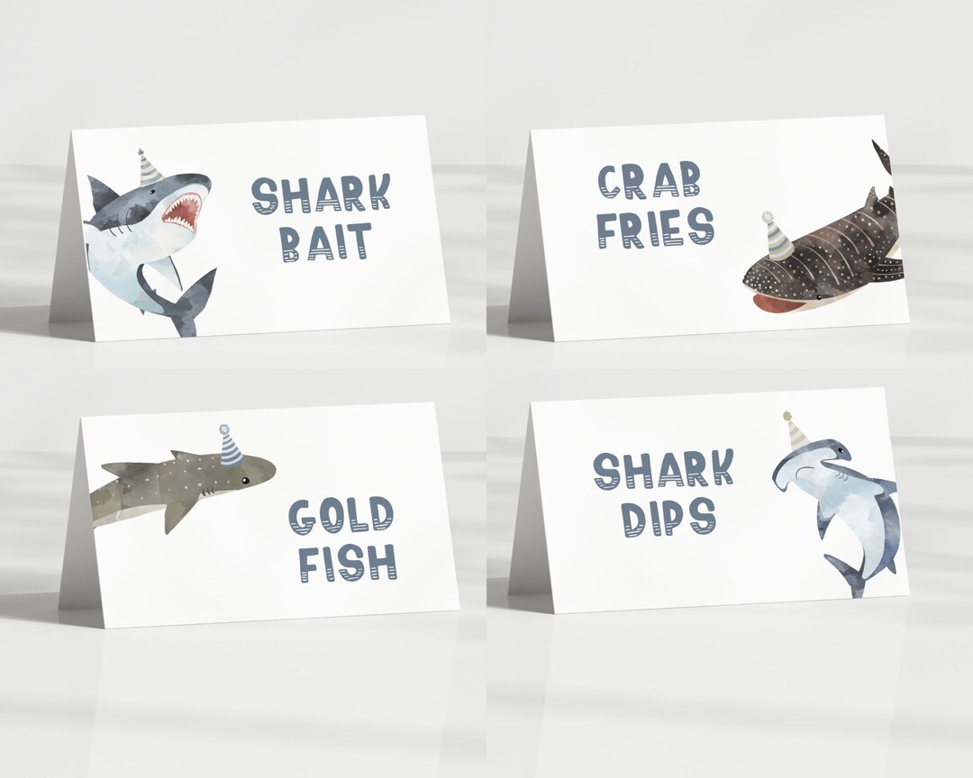 Editable Sharks Food Tents, Sharks Birthday Party Decoration, Shark ...