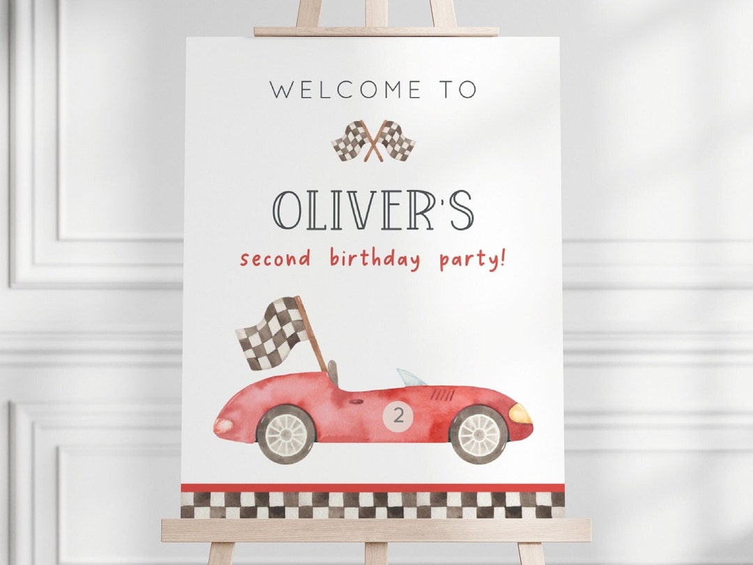 Red Race Car Birthday Welcome Sign, Editable Racing Party Decor, Two ...