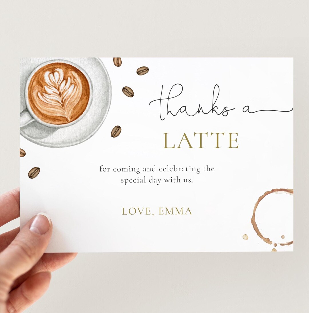 Thanks A Latte Thank You Card, Editable Template, Coffee Beans Baby ...