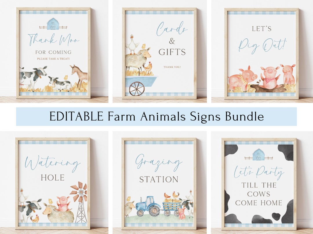 Editable Blue Barn Birthday Party Signs Bundle, Boy Farm Animals B'day ...