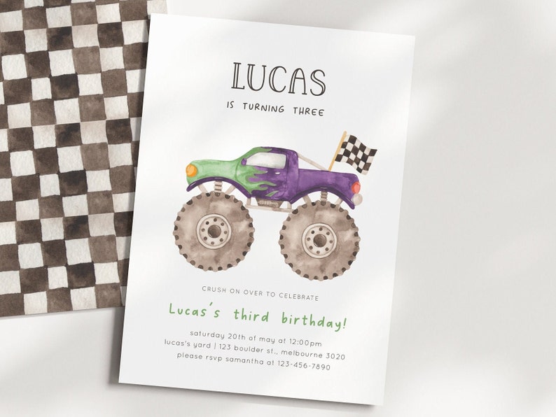 Monster Truck Invitation Editable Monster Truck Birthday - Etsy