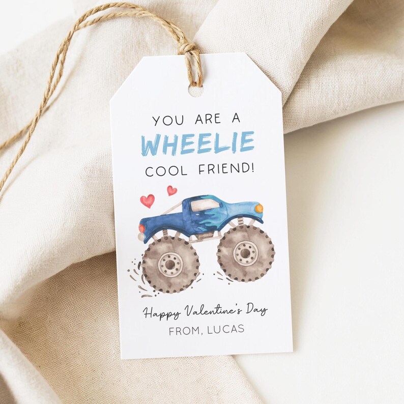 You're A Wheelie Cool Friend Valentine's Day Tag, Editable Monster ...