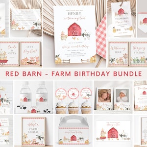 Farm Animals Red Barn Birthday Invitation Bundle, Editable Farmyard B ...