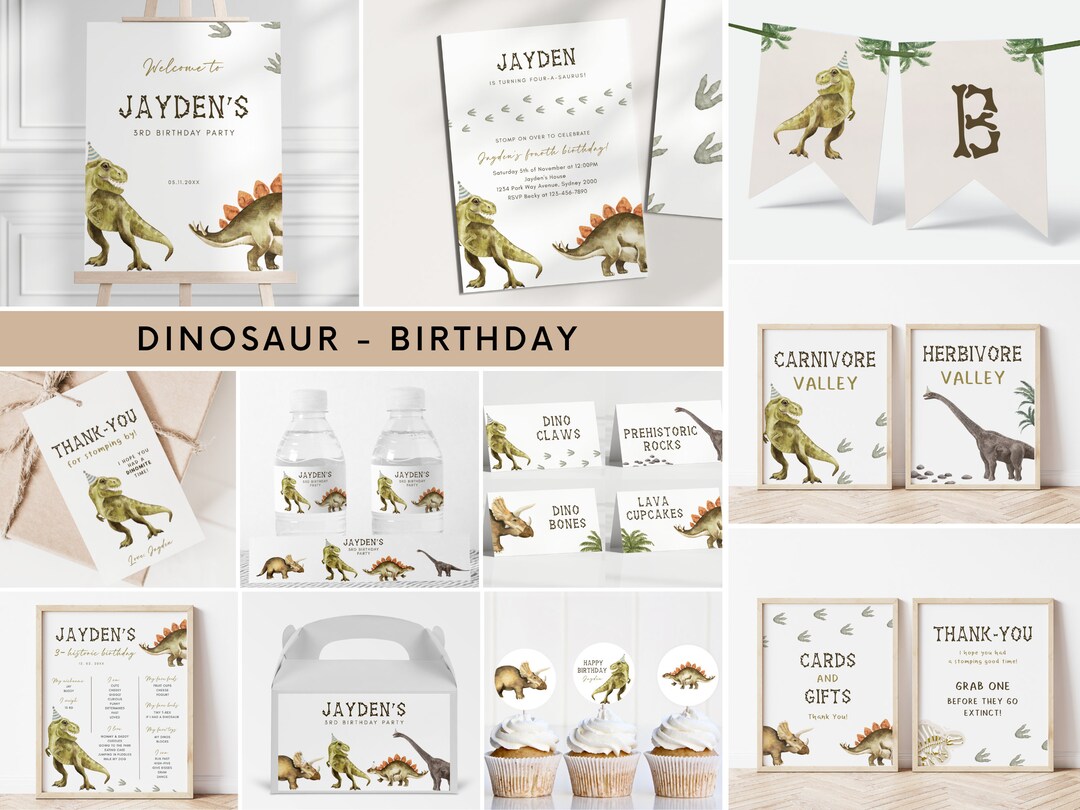 Editable Dinosaur Birthday Invitation Bundle, T-rex Birthday Party ...