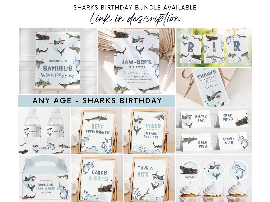 Sharks Birthday Party Invitation, Editable Template, Any Age Jawsome ...