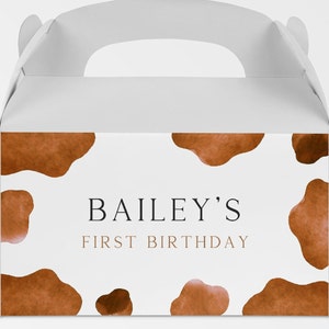 Brown Cow Print Gable Box Label, Editable Template, Cow Birthday Goodie ...