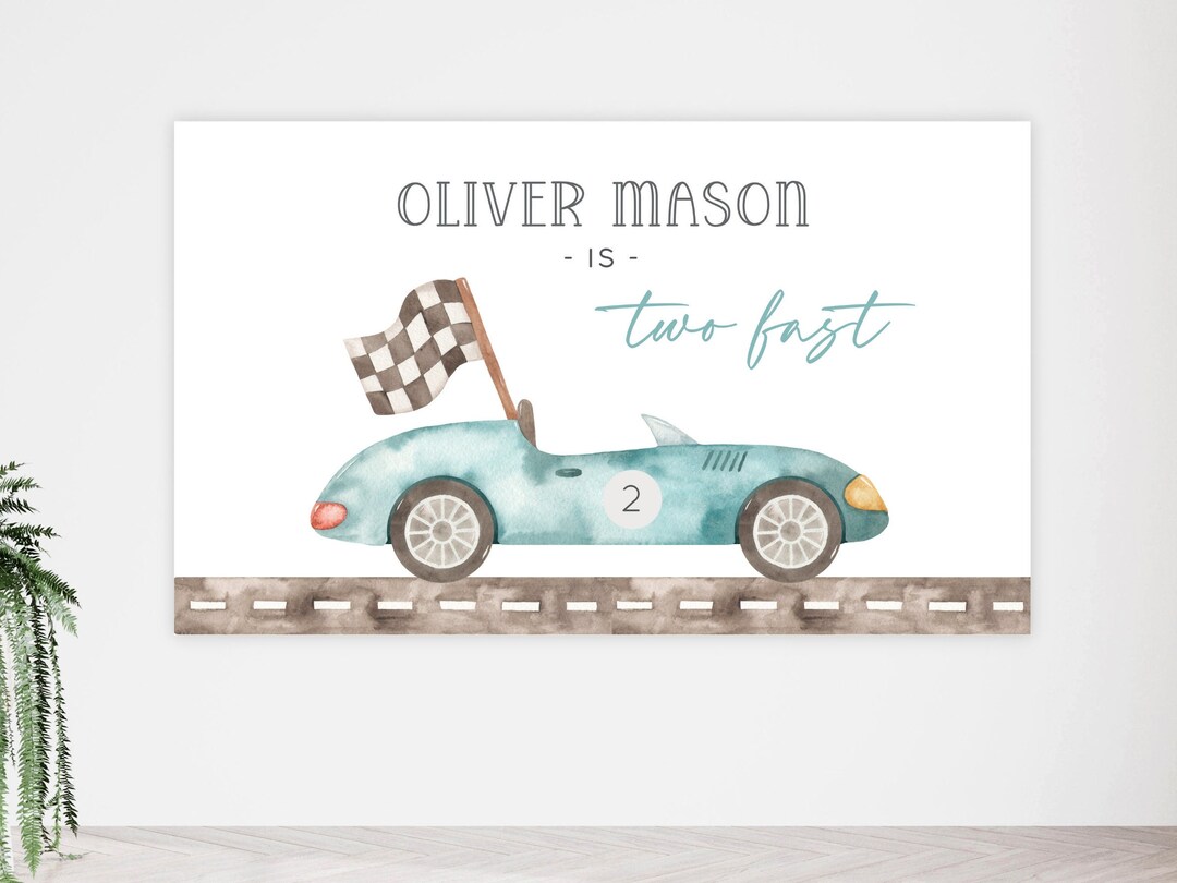 TWO Fast Racing Banner, Editable Blue Race Car Party Decor, Printable ...