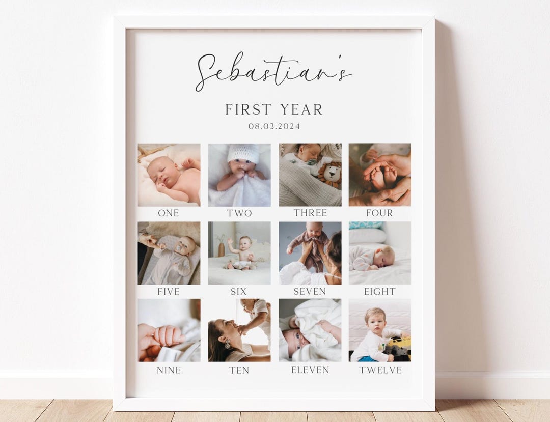Editable First Birthday Photo Milestone Sign, Modern 1st B'day ...