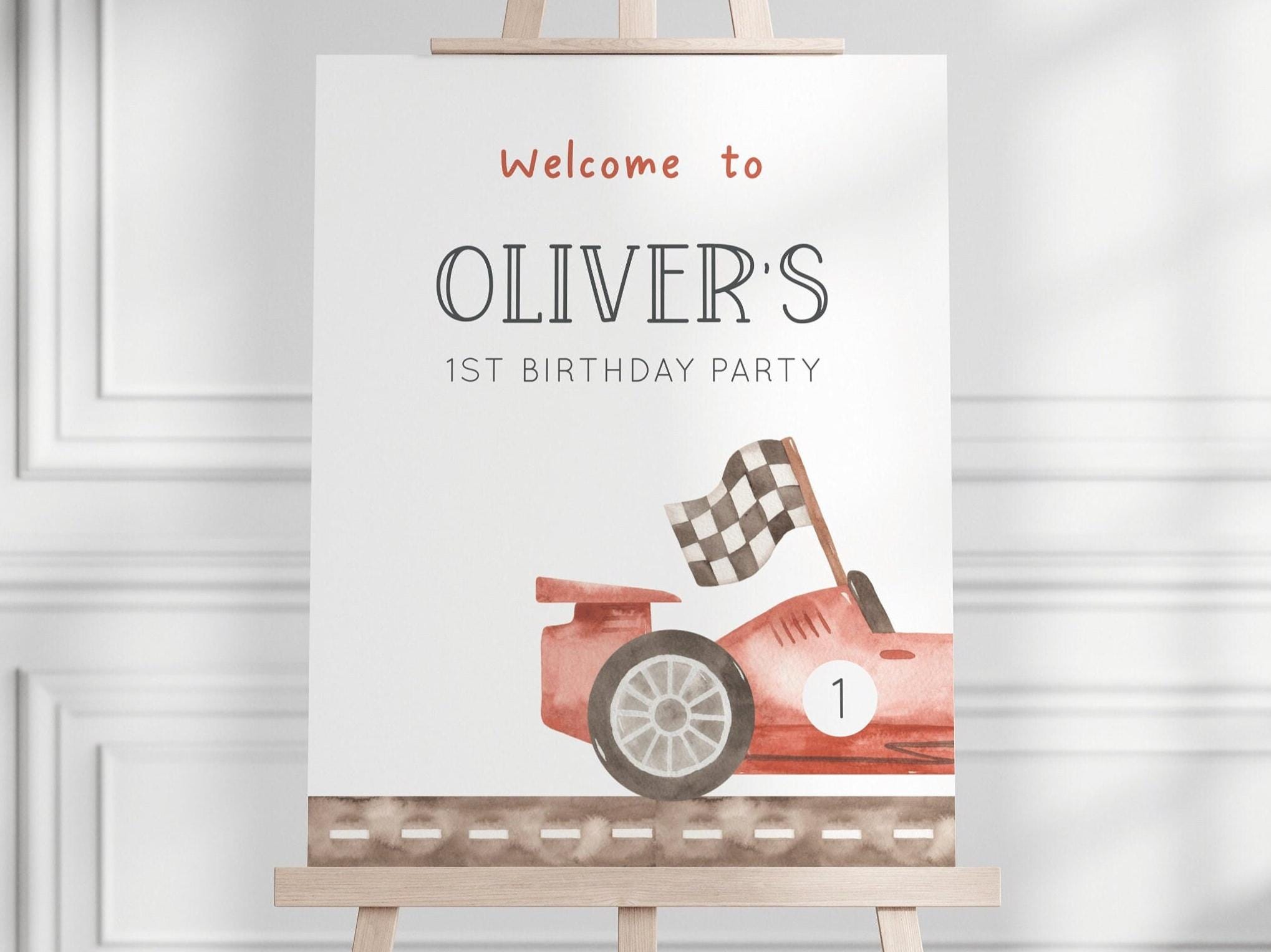 Editable Fast ONE Welcome Sign, Red Racing Car Welcome Sign, Racing ...