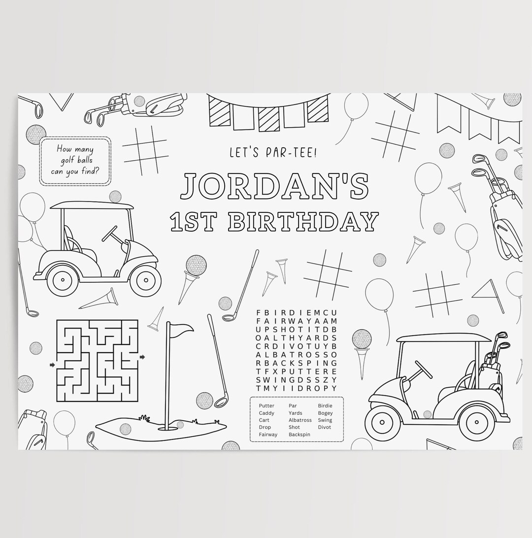 Editable Golf Birthday Activity & Coloring Page, Let's Par-tee Golf B ...